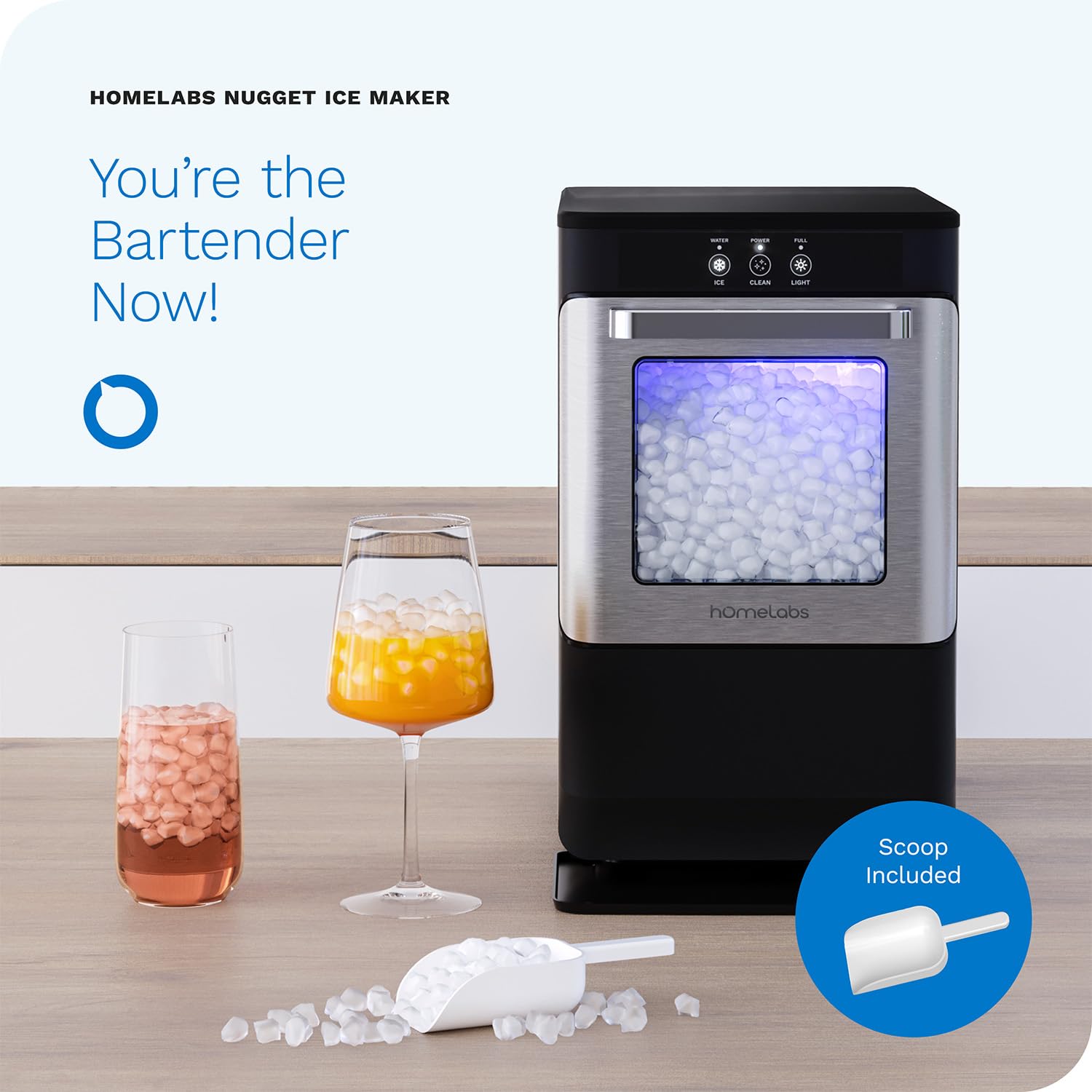 hOmeLabs Chill Pill Countertop Ice Maker - Perfect Ice in 8 to 10 Minutes - 26 Pounds Per Day Production To Keep You Iced Out Of Your Mind