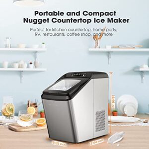 CROWNFUL Nugget Ice Maker Countertop, Makes 26lbs Crunchy ice in 24H, 3lbs Basket at a time, Portable Self-Cleaning Pebble Ice Machine, with Scoop and Basket for Home/Kitchen/Office/Bar