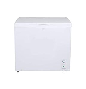 koolatron large chest freezer, 7.0 cu ft (195l), white, manual defrost deep freeze, storage basket, space-saving flat back, stay-open lid, front-access drain, for basement, laundry room, cottage