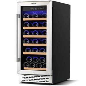 colzer 15 inch wine cooler refrigerators, 30 bottle fast cooling low noise and no fog wine fridge with professional compressor stainless steel, digital temperature control screen built-in freestanding