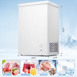 Kismile 2.7 Cubic Feet Chest Freezer with Removable Basket Free Standing Top Open Door Compact Freezer with Adjustable Temperature for Home/Kitchen/Office/Bar (2.7 Cubic Feet, White)