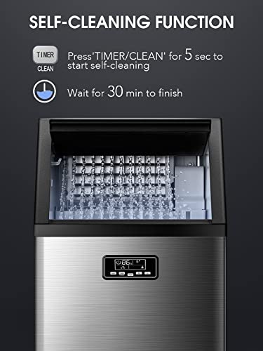 Joy Pebble Ice Maker Commercial,100lbs/24H/4,400pcs, 45 Cubes/Cycle,Ice Size Control,24H Timer,Freestanding Ice Maker Machine Under Counter, Ideal for Restaurants, Bars,Offices and Home Parties