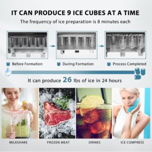 VIVOHOME Electric Portable Compact Countertop Automatic Ice Cube Maker Machine with Hand Scoop and Self Cleaning Function 26lbs/Day Red