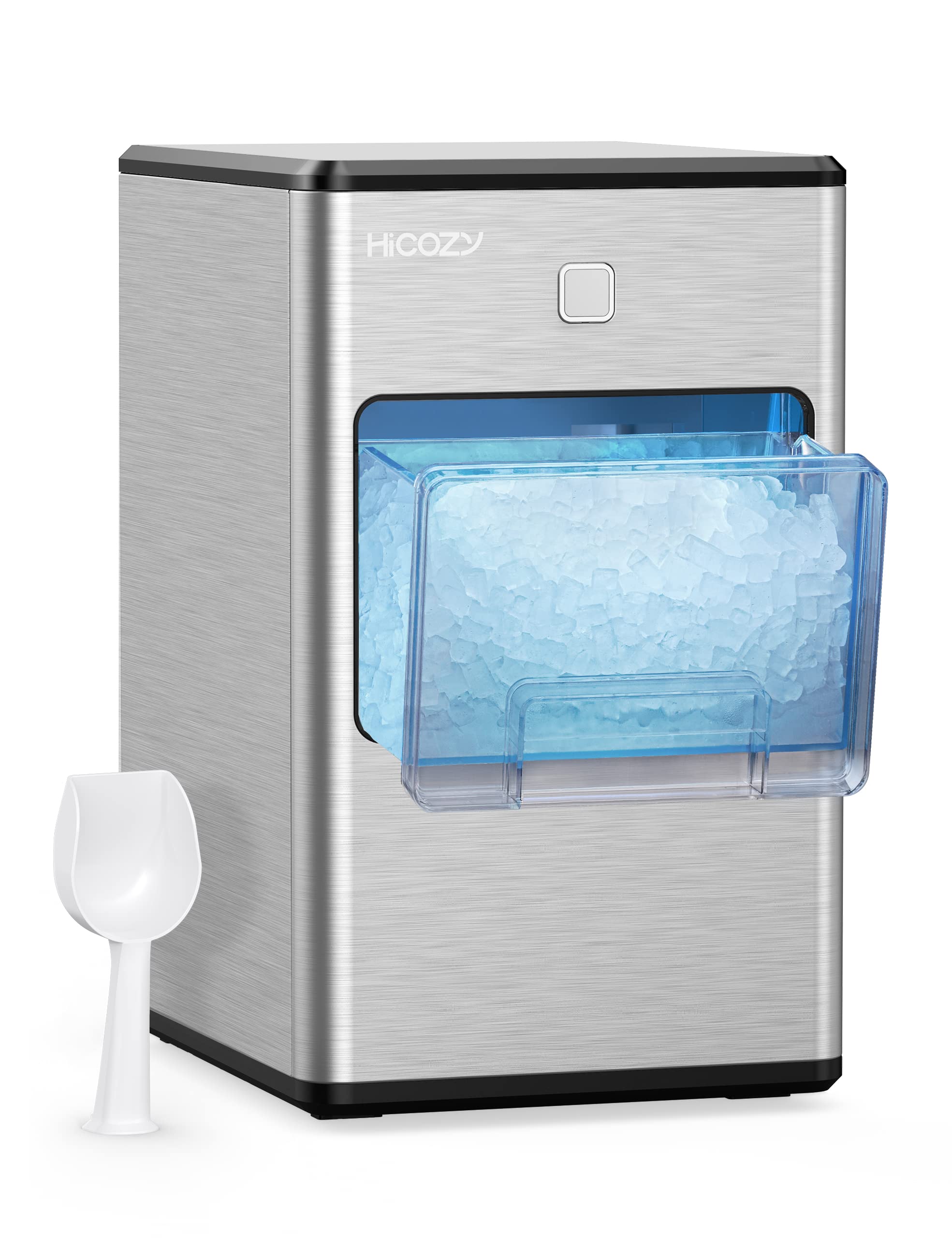 HiCOZY Nugget Ice Makers Countertop, Compact Crushed Ice Maker, Produce Ice in 5 Mins, 55LB Per Day, Self-Cleaning and Automatic Water Refill, Suitable for Home, Office (Black)