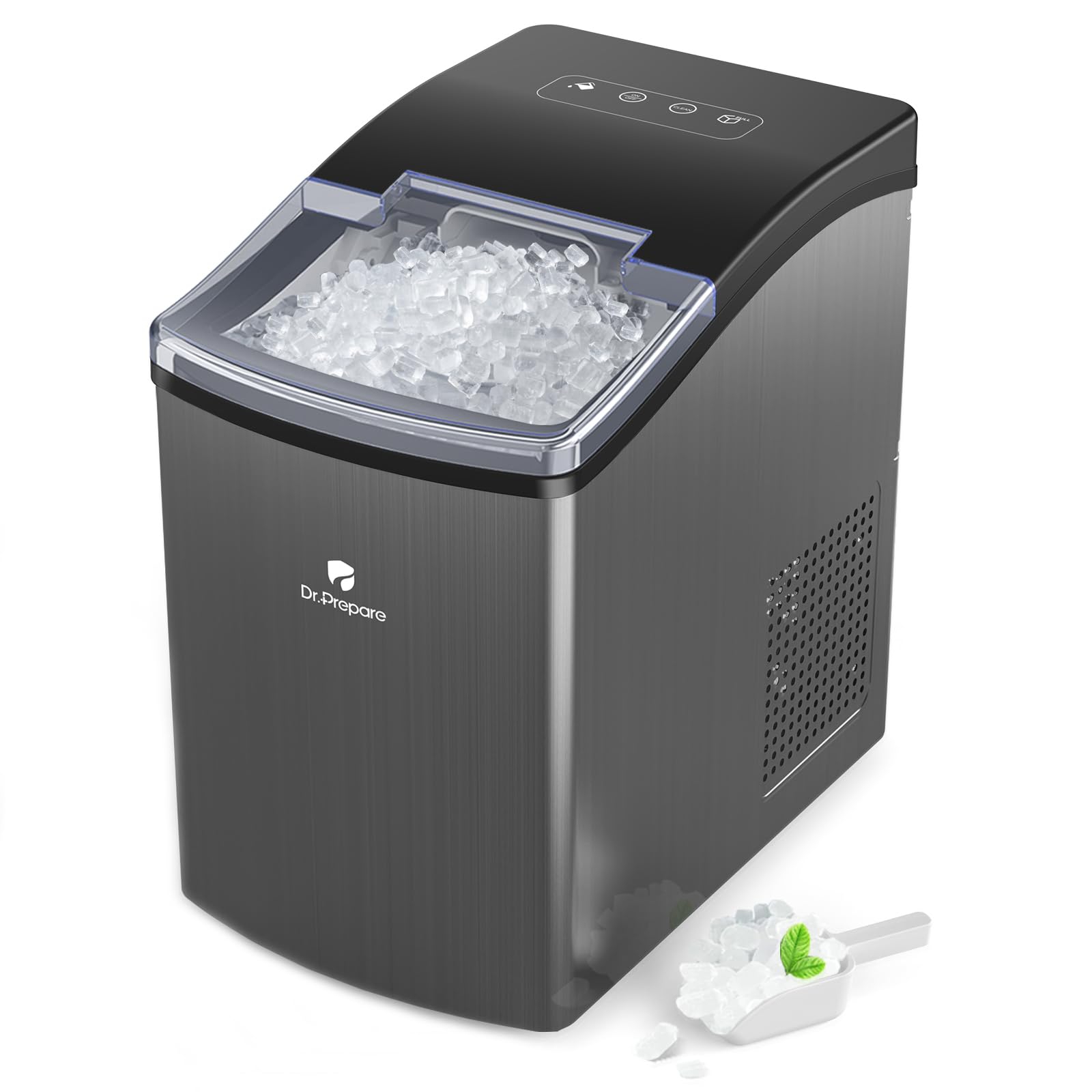 Dr.Prepare Countertop Nugget Ice Maker, Pebble Ice Machine, Produces Ice in 8 Mins, 40 lbs Per Day, 3.2L Large Water Tank, Self Cleaning, for Home, Office and Bar