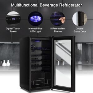 Anukis 3.2 Cu.Ft Beverage Refrigerator Cooler with Touch Control, Auto Defrost Beer Fridge/Removable Shelves for Home&Office