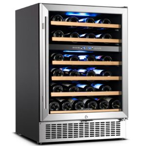 aaobosi 24 inch dual zone wine cooler 46 bottle with upgraded compressor advanced cooling system quiet operate, freestanding and built-in wine refrigerator