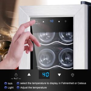 Kalamera Mini Fridge Wine Cooler, 12 Bottle Compressor Freestanding Wine Refrigerator - Single Zone with Stainless Steel Glass Door for Home, Office, Bar, 41°F to 64°F, Drink Fridge.