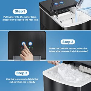 Ice Maker Machine for Countertop, Freezimer 33 lbs/24Hrs, 9 Cubes Ready in 6 Mins Self-Cleaning Electric Ice Machine with Ice Scoop and Basket for Home Kitchen Bar Party - Black