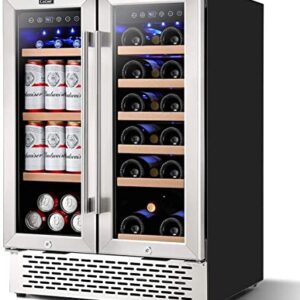 COLZER Wine and Beverage Refrigerator 24 inch, Dual Zone Wine Cooler Under Counter Lockable 18 Bottles and 57 Cans Fridge Built in Freestanding for Beer Soda Drink Bar Kitchen Cabinet Commercial