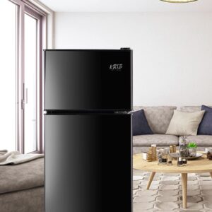 KRIB BLING 3.5 Cu.Ft Compact Refrigerator Mini Fridge with Freezer,7 Level Adjustable Thermostat Removable Shelves Small Refrigerator for Office Dorm Apartment Black