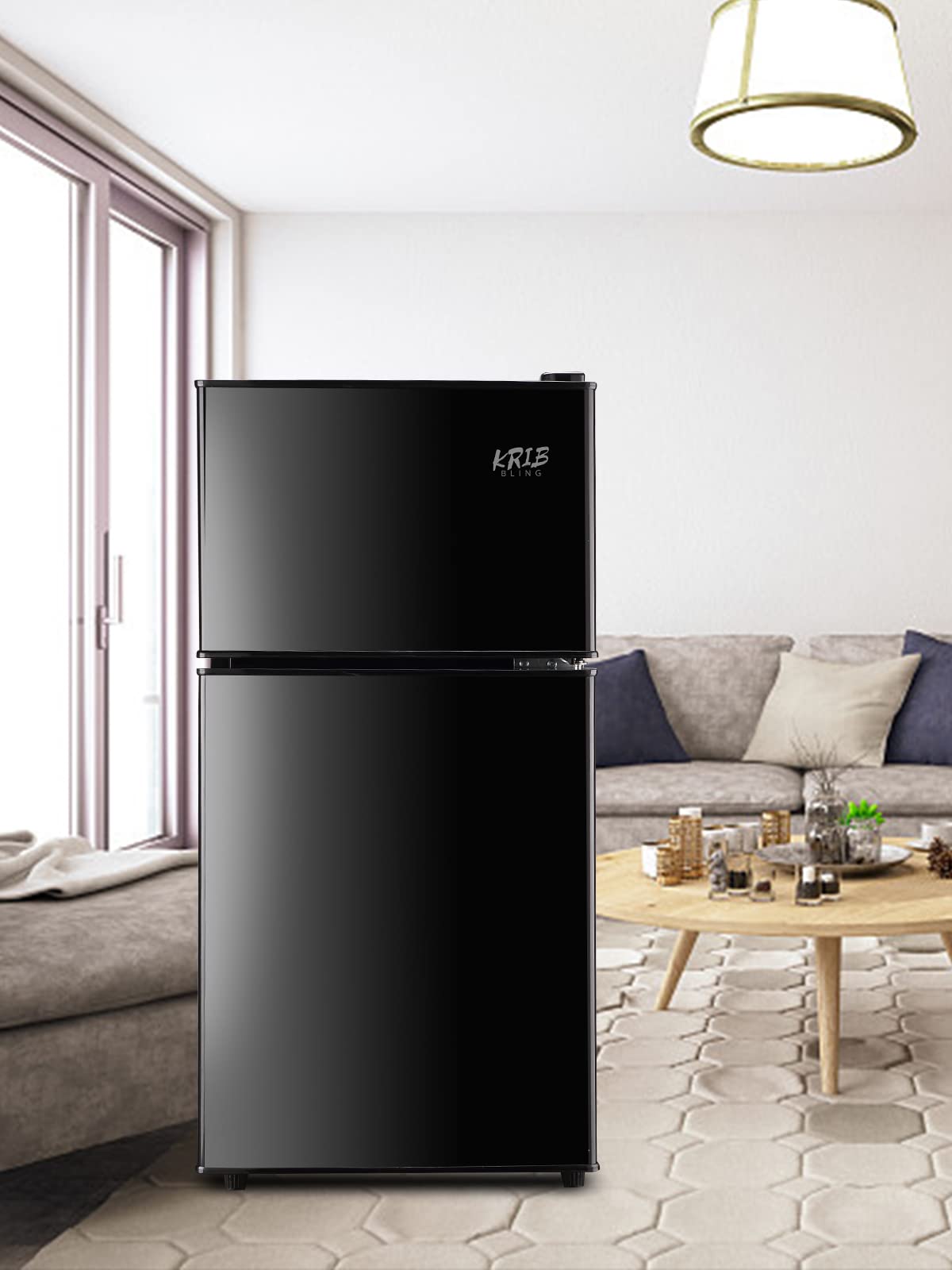 KRIB BLING 3.5 Cu.Ft Compact Refrigerator Mini Fridge with Freezer,7 Level Adjustable Thermostat Removable Shelves Small Refrigerator for Office Dorm Apartment Black