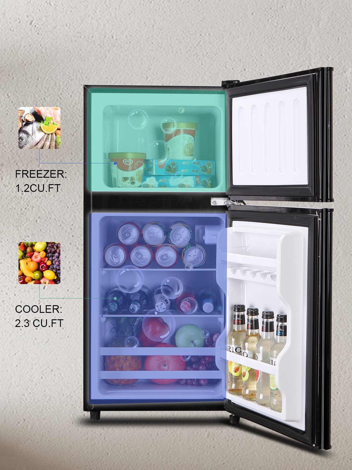 KRIB BLING 3.5 Cu.Ft Compact Refrigerator Mini Fridge with Freezer,7 Level Adjustable Thermostat Removable Shelves Small Refrigerator for Office Dorm Apartment Black