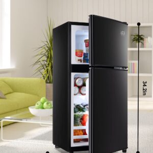 KRIB BLING 3.5 Cu.Ft Compact Refrigerator Mini Fridge with Freezer,7 Level Adjustable Thermostat Removable Shelves Small Refrigerator for Office Dorm Apartment Black