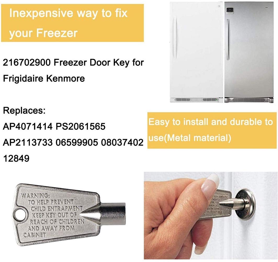 2Pack 216702900 Freezer Door Key for Frigidaire Kenmore AP4071414 PS2061565 AP2113733 AP4301346 PS1991481 06599905 08037402 12849(Metal)