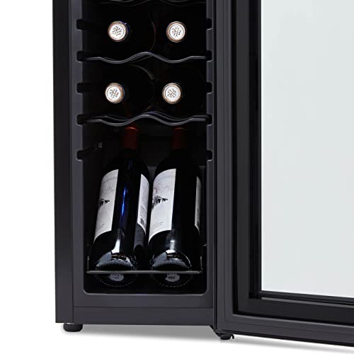 Newair 12 Bottle Wine Cooler Refrigerator | Shadow Series | Freestanding Mirrored Wine and Beverage Fridge with Double-Layer Tempered Glass Door & Compressor Cooling For Reds, Whites, & Sparkling Wine