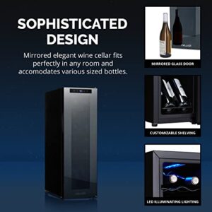 Newair 12 Bottle Wine Cooler Refrigerator | Shadow Series | Freestanding Mirrored Wine and Beverage Fridge with Double-Layer Tempered Glass Door & Compressor Cooling For Reds, Whites, & Sparkling Wine