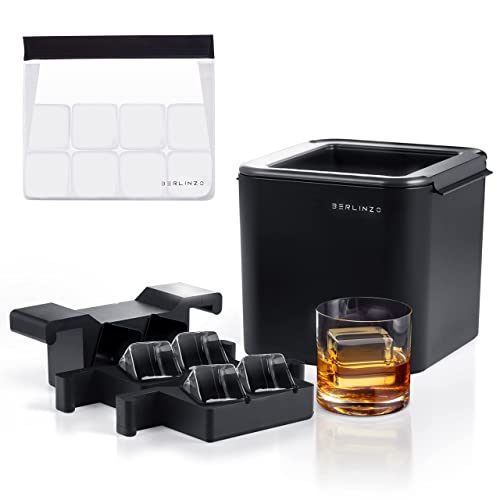 BERLINZO Premium Clear Ice Cube Maker - Whiskey Ice Ball Maker Mold Large 2 Inch - Crystal Clear Ice Maker Sphere - Clear Ice Ball Maker with Storage Bag - Clear Ice Mold for Cube Ice Maker