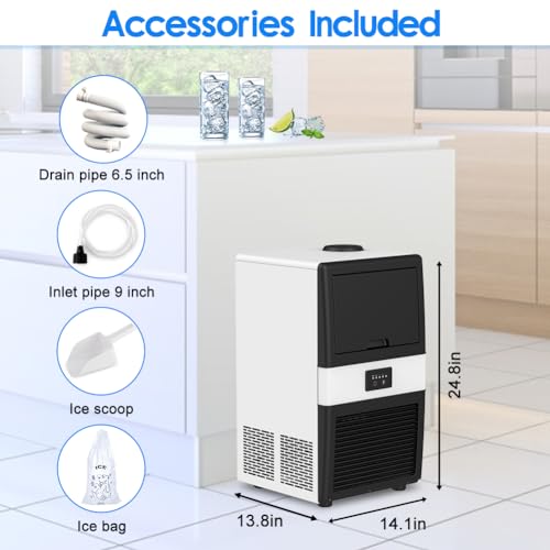 LifePlus Ice Maker Commercial - 70lbs/24H Ice Machine 32 Ice Cubes in 11-20 Minutes, Freestanding Cabinet Ice Maker with 13 Lbs Storage Bin, 2 Ways Add Water for Bar Home Office Restaurant