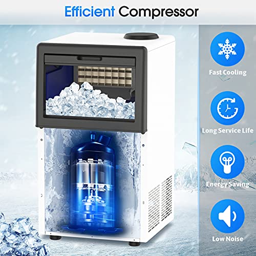 LifePlus Ice Maker Commercial - 70lbs/24H Ice Machine 32 Ice Cubes in 11-20 Minutes, Freestanding Cabinet Ice Maker with 13 Lbs Storage Bin, 2 Ways Add Water for Bar Home Office Restaurant