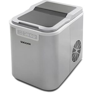 suggar ice maker machine – mini ice machine with scoop & basket, 1.8 lbs storage - make 26 lbs ice in 24 hours – self cleaning mode with drainage compact – portable ice cube maker (indoor outdoor)