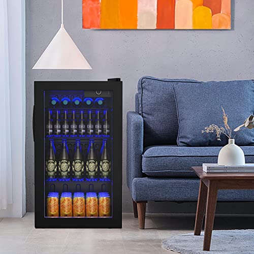 ARLIME Mini Fridge, Drink Cooler, 120 Can, Beverage Refrigerator with Glass Door, Removable Shelves for Soda Beer Wine, Small Drink Refrigerator for Bedroom, Office, Home Kitchen, Bar, 3.2 Cu. Ft.