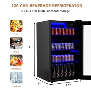 ARLIME Mini Fridge, Drink Cooler, 120 Can, Beverage Refrigerator with Glass Door, Removable Shelves for Soda Beer Wine, Small Drink Refrigerator for Bedroom, Office, Home Kitchen, Bar, 3.2 Cu. Ft.