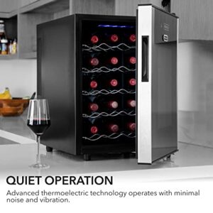 Whynter WC-201TDa Thermoelectric Wine Fridge, Freestanding Wine Cooler Refrigerator With Glass Door, Gray, 20 Bottle Capacity