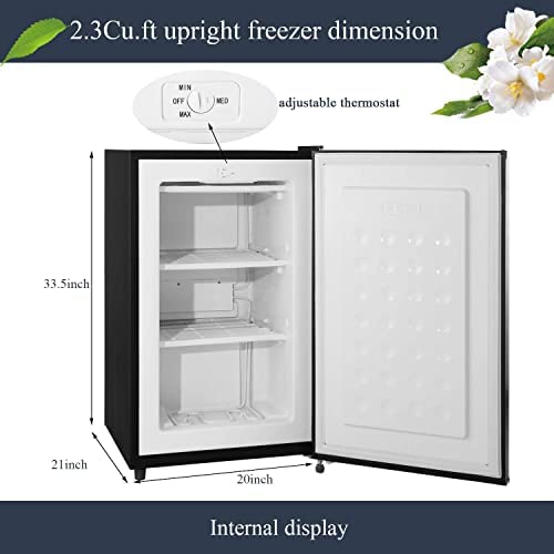 R.W.FLAME Mini Freezer 2.3 Cu.ft -Upright Freezer, Free Standing Small Freezer with Adjustable Thermostat, Mini Freezer Only for Bedroom/Dorm/Home/Office (Black)