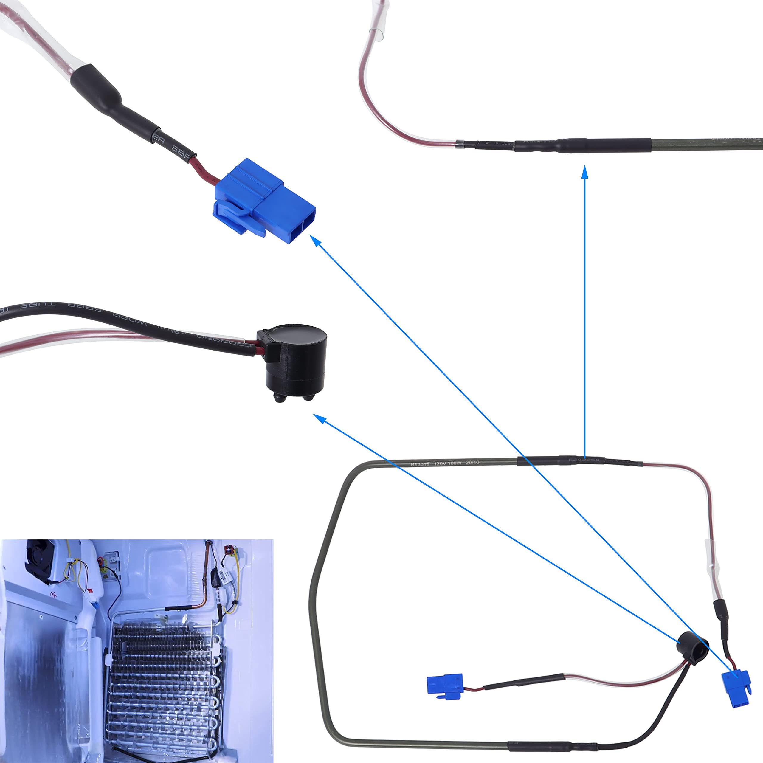 DA47-00244U Defrost Heater Assembly with DA61-06796A Refrigerator Clip Drain Evaporator by Wadoy, PS9603659 Heater Metal Sheath Compatible with Samsung RF23HCEDBBC/AA, RF23HCEDBSG/AA, RF23HCEDBSR/AA