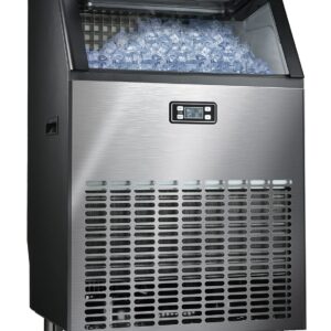 Commercial Ice Maker Machine Self Clean, 200lbs/24H Stainless Steel Ice Machine 105 Cubes/Batch in 11-18 Minutes with 48lbs Ice Storage Bin, Freestanding Ice Maker for Restaurant/Home/Food Truck