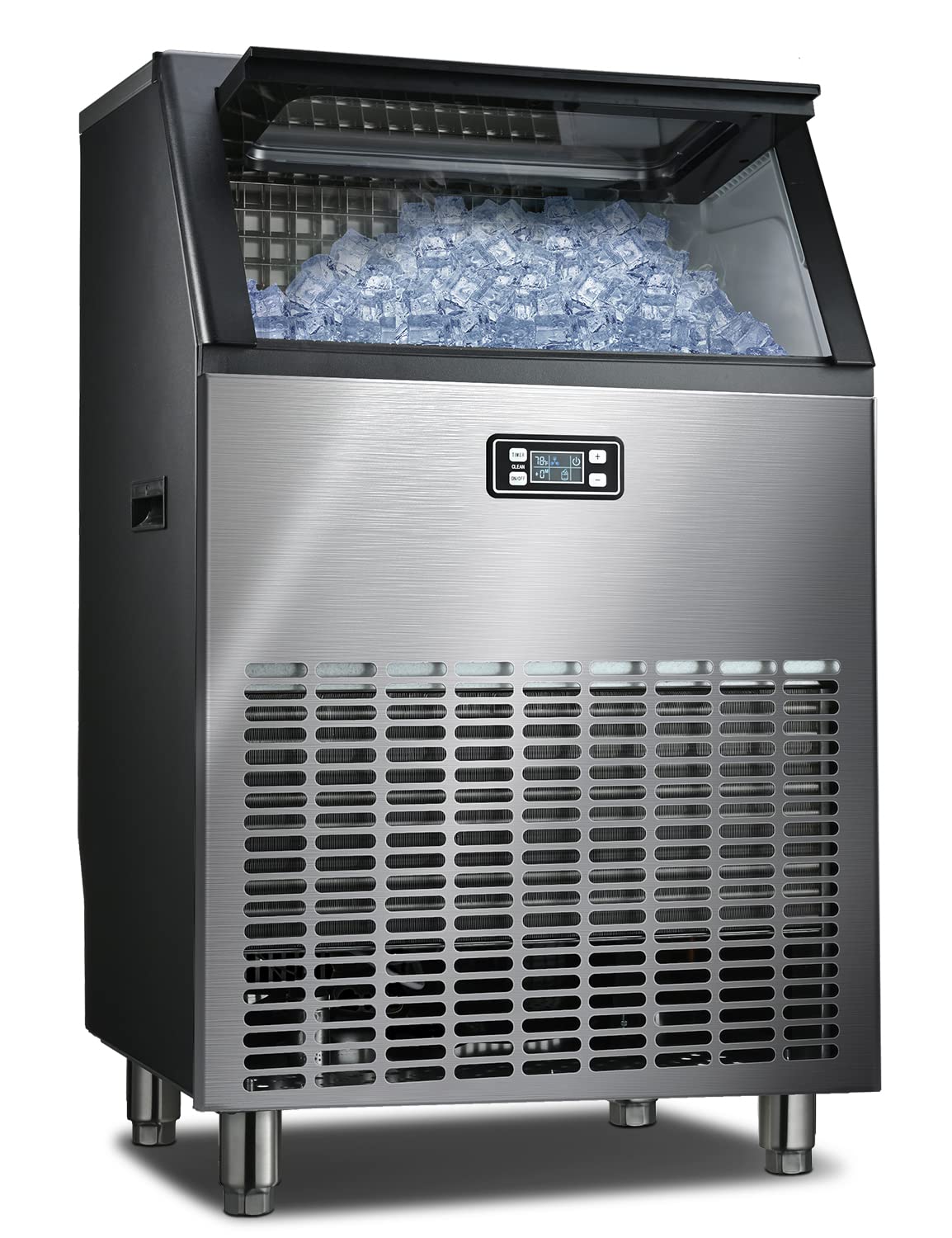 Commercial Ice Maker Machine Self Clean, 200lbs/24H Stainless Steel Ice Machine 105 Cubes/Batch in 11-18 Minutes with 48lbs Ice Storage Bin, Freestanding Ice Maker for Restaurant/Home/Food Truck