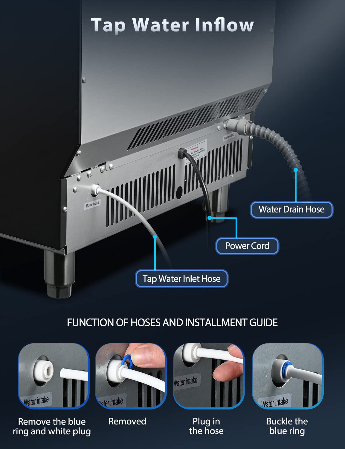 Commercial Ice Maker Machine Self Clean, 200lbs/24H Stainless Steel Ice Machine 105 Cubes/Batch in 11-18 Minutes with 48lbs Ice Storage Bin, Freestanding Ice Maker for Restaurant/Home/Food Truck