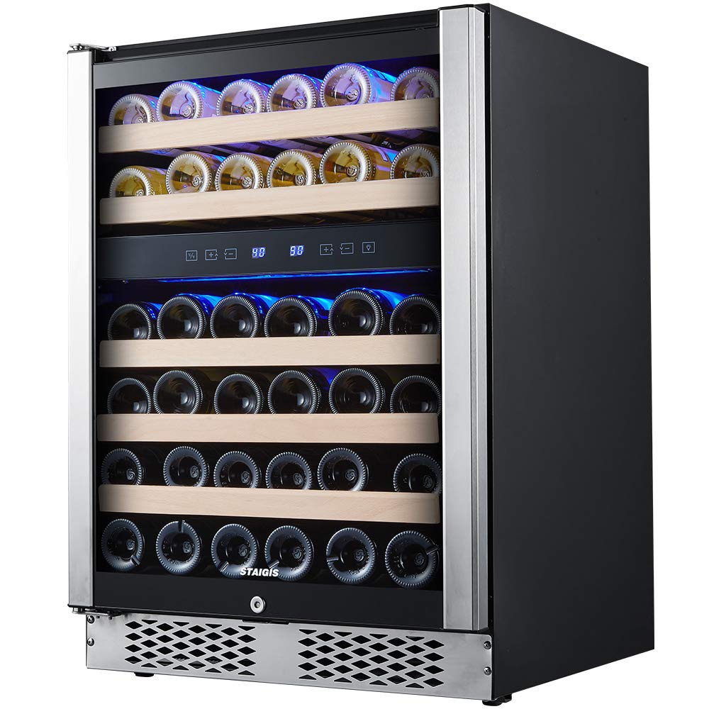 STAIGIS 24 inch Wine Cooler Refrigerator Freestanding, 46 Bottle Compressor Wine Fridge Dual Zone for Home, Kitchen and Bar, Digital Temperature Control