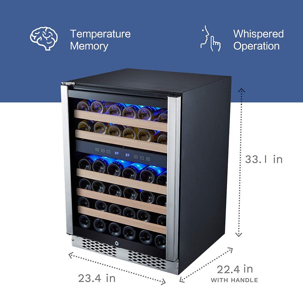 STAIGIS 24 inch Wine Cooler Refrigerator Freestanding, 46 Bottle Compressor Wine Fridge Dual Zone for Home, Kitchen and Bar, Digital Temperature Control