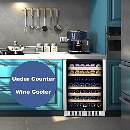 STAIGIS 24 inch Wine Cooler Refrigerator Freestanding, 46 Bottle Compressor Wine Fridge Dual Zone for Home, Kitchen and Bar, Digital Temperature Control