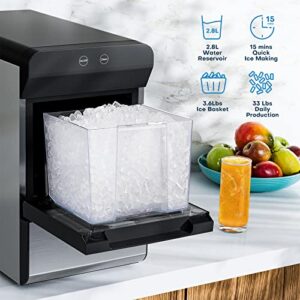 Upstreman X90 Pro Nugget Ice Maker - 33Lbs/Day, Self-Cleaning, 6 ICE Cubes in 15 Mins, 2 Water Refill, Countertop Under Cabinet for Home/Office/Bar