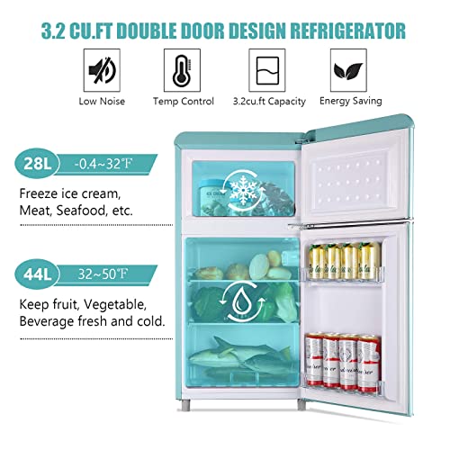 WANAI Compact Refrigerator 3.5Cu.Ft Classic Retro Refrigerator 2 Door Mini Refrigerator Adjustable Remove Glass Shelves Refrigerator Suitable for Dorm Garage and Office