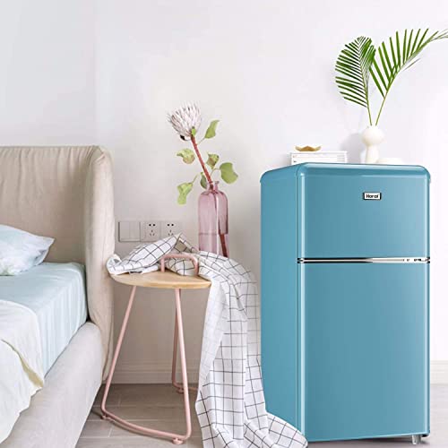 WANAI Compact Refrigerator 3.5Cu.Ft Classic Retro Refrigerator 2 Door Mini Refrigerator Adjustable Remove Glass Shelves Refrigerator Suitable for Dorm Garage and Office