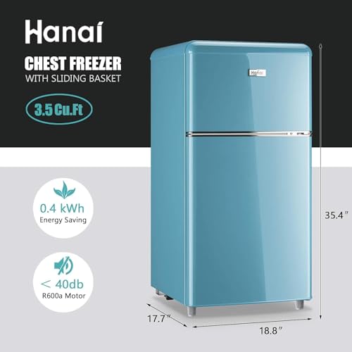 WANAI Compact Refrigerator 3.5Cu.Ft Classic Retro Refrigerator 2 Door Mini Refrigerator Adjustable Remove Glass Shelves Refrigerator Suitable for Dorm Garage and Office