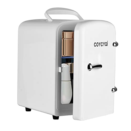 COYCYQI Mini Fridge for Skincare, 4L/6 Can Small Personal Beauty Cooler and Warmer, Portable USB Refrigerator for Bedroom, Makeup, Beverage, Home, Ravel (White)