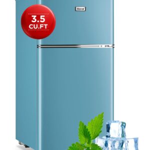 WANAI Compact Refrigerator 3.5 Cu.Ft Retro Mini Fridge with Freezer Dual Door Small Refrigerator with Adjustable Temperature，LED Lights, Removable Shelves, Mini Refrigerator for Dorm, Office, Bedroom