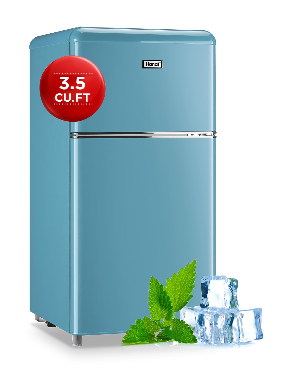 WANAI Compact Refrigerator 3.5 Cu.Ft Retro Mini Fridge with Freezer Dual Door Small Refrigerator with Adjustable Temperature，LED Lights, Removable Shelves, Mini Refrigerator for Dorm, Office, Bedroom