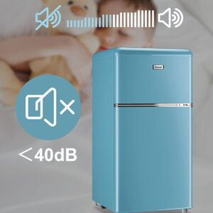 WANAI Compact Refrigerator 3.5 Cu.Ft Retro Mini Fridge with Freezer Dual Door Small Refrigerator with Adjustable Temperature，LED Lights, Removable Shelves, Mini Refrigerator for Dorm, Office, Bedroom