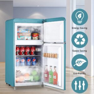 WANAI Compact Refrigerator 3.5 Cu.Ft Retro Mini Fridge with Freezer Dual Door Small Refrigerator with Adjustable Temperature，LED Lights, Removable Shelves, Mini Refrigerator for Dorm, Office, Bedroom