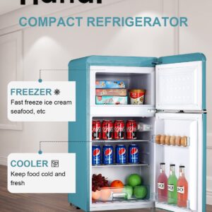 WANAI Compact Refrigerator 3.5 Cu.Ft Retro Mini Fridge with Freezer Dual Door Small Refrigerator with Adjustable Temperature，LED Lights, Removable Shelves, Mini Refrigerator for Dorm, Office, Bedroom