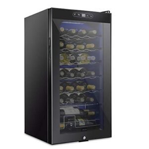 schmecke 28 bottle compressor wine cooler refrigerator w/lock - large freestanding wine cellar - 41f-64f digital temperature control wine fridge for red, white, champagne or sparkling wine - black