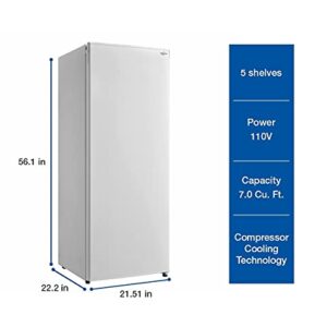 Koolatron KTUF196 Compact Garage-Ready Upright Freezer with 7.0 Cubic Feet Capacity, Space-Saving Slim Design for Home, Apartment, Condo, Cabin, Basement-White, Standard