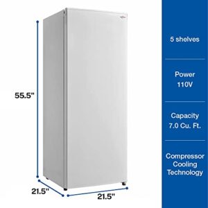 Koolatron KTUF196 Compact Garage-Ready Upright Freezer with 7.0 Cubic Feet Capacity, Space-Saving Slim Design for Home, Apartment, Condo, Cabin, Basement-White, Standard