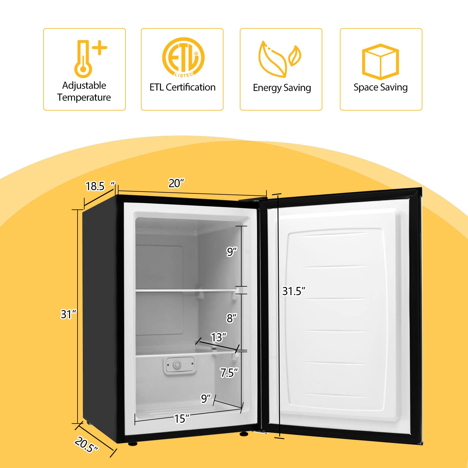 KOTEK 3.0 Cu.Ft Compact Mini Freezer, Upright Small Freezer w/Reversible Single Stainless Steel Door, 7 Grade Adjustable Thermostat, Freestanding Small Freezer for Home, Office, Apartment